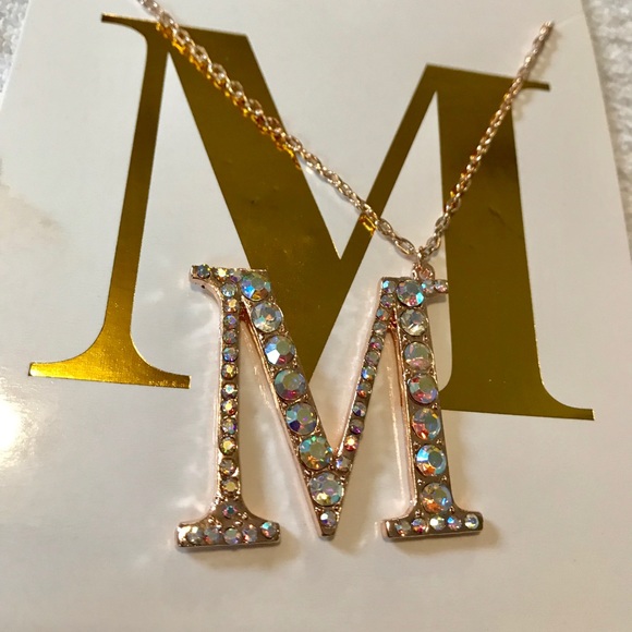 Jewelry | Sparkly Crystal Letter M Necklace | Poshmark